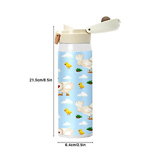 Kids Water Bottle White Chicken Blue Sky Stainless Steel Travel Mug for School Lunch Vacuum Insulated Cups Flask with Locking Push-Button Lid (17 oz)