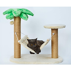 LUCKITTY Small Cat Scratching Posts Kitty Coconut Palm Tree-Cat Scratch Post for Cats and Kittens - Natural Jute Sisal Scratch Pole Cat Scratcher (Post &Hammock)