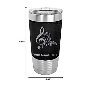 LaserGram 20oz Vacuum Insulated Tumbler Mug, Musical Notes, Personalized Engraving Included (Faux Leather, Black)