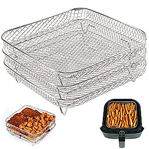 BYKITCHEN 8 inch Square Air Fryer Rack, Set of 3, Stackable Multi-Layer Stainless Steel Dehydrator Rack, Square Air Fryer Accessories for Cosori, Instant Vortex, Nuwave Air Fryer, Ninja Foodi Grill