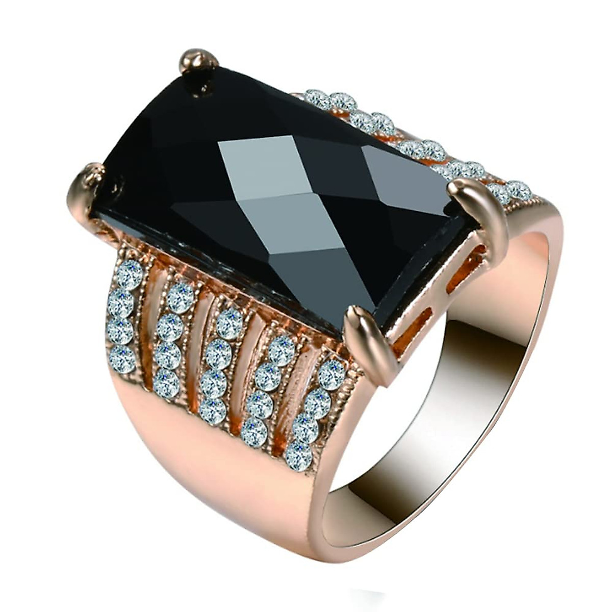 HSQYJ Black Rectangle Crystal Cocktail Statement Ring Fashion Geometry rhinestone Engagement Wedding Bands Rings Luxury Jewelry for Women Gift Gold Plated (7)