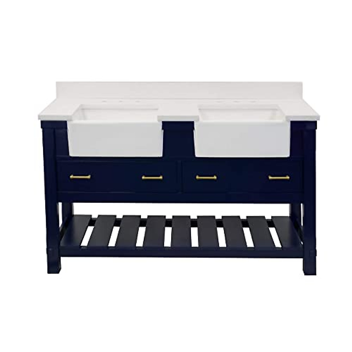 Kitchen Bath Collection Charlotte 60-inch Double Bathroom Vanity (Quartz/Royal Blue): Includes Royal Blue Cabinet with Stunning Quartz Countertop and White Ceramic Farmhouse Apron Sinks