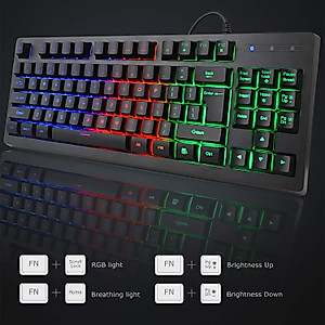 RGB 87 Keys Gaming Keyboard and Backlit Mouse Combo,BlueFinger USB Wired Rainbow Keyboard,Gaming Keyboard Set for Laptop PC Computer Game and Work