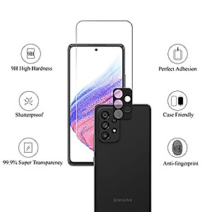 Ailun Screen Protector for Galaxy A53 5G 6.5" [3 Pack]+ [3 Pack] Camera Lens Protector, Tempered Glass,Ultra Clear,Anti-Scratch,Case Friendly