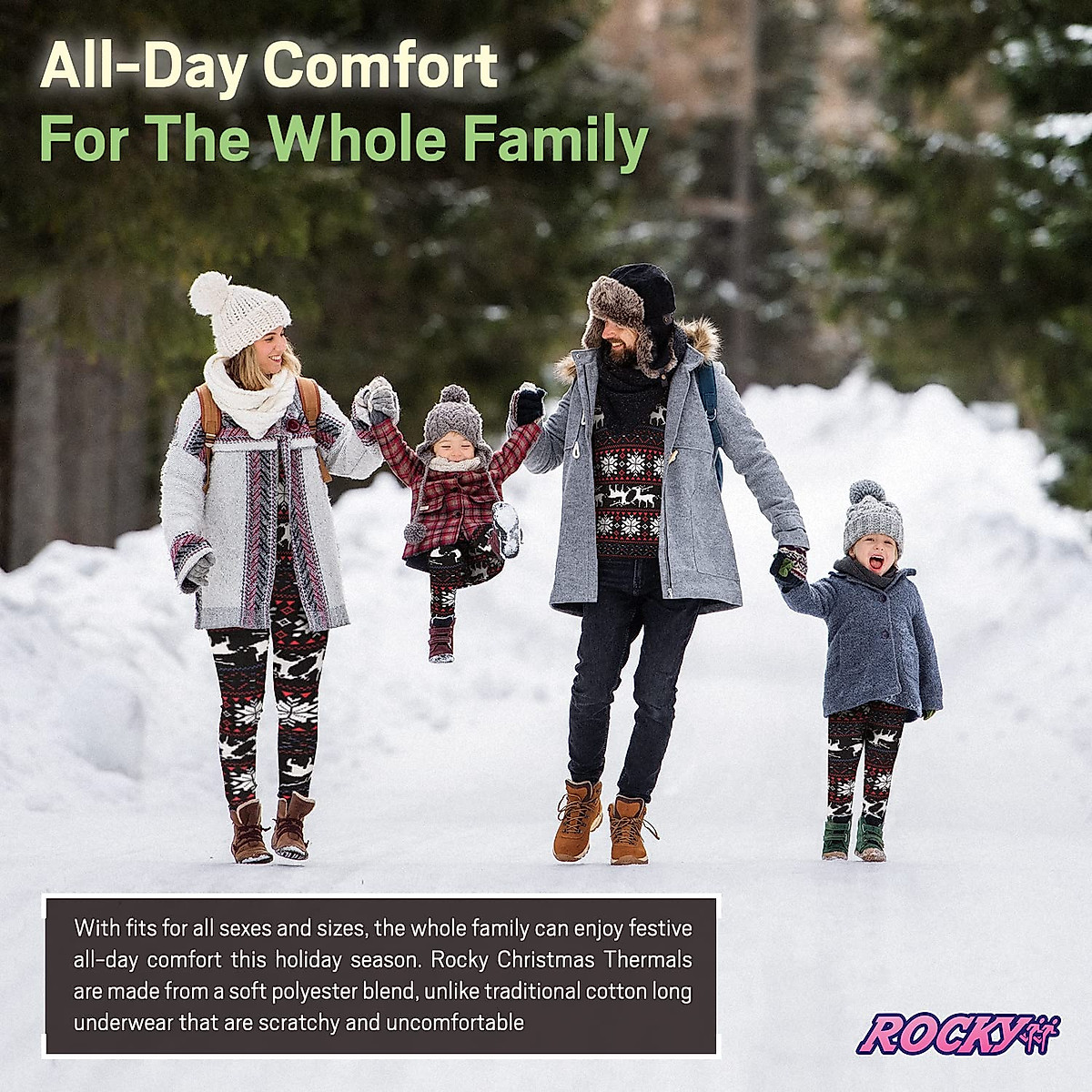 Rocky Christmas Reindeer Thermal Underwear - Pajamas Sets For Full Family (Men, Women, Boys & Girls) Long Sleeve Matching Merry Xmas Top And Bottom PJs (Women - 2X-Large)