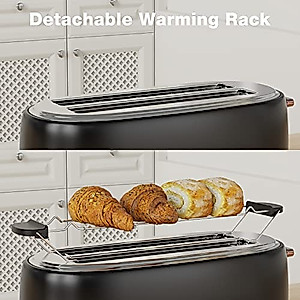 Evoloop 4 Slice Toaster, 1.5" Extra Wide Slots Stainless Steel Toaster with Warming Rack, 6 Shade Settings & Removable Crumb Tray, Bagel/Defrost/Reheat/Cancel, Long Slot Toaster for Croissants Bread
