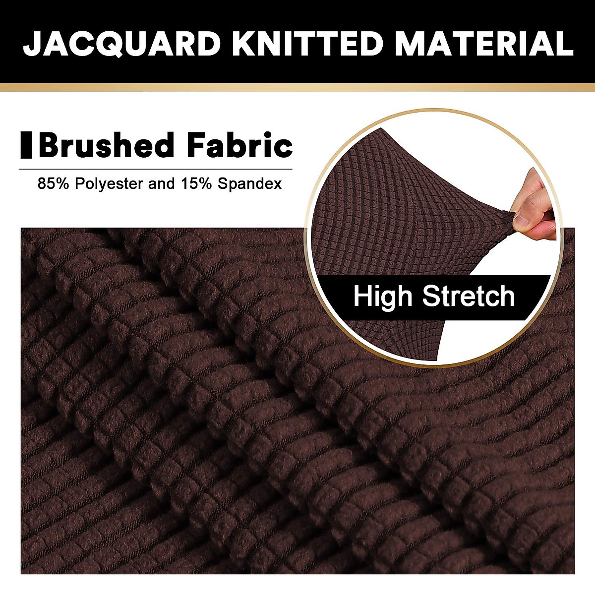 PrinceDeco Stretch Sofa Cover Slipcover Couch Covers for 3 Cushion Couch Furniture Protector Sofa Covers with Non Slip Elastic Bottom Dogs Pet Friendly Fitted (Sofa, Brown)