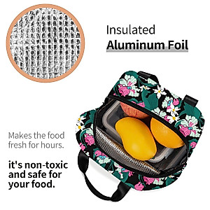 Cute Flowers Lunch Bag for Women Insulated Portable Lunch Bag Reusable Lunch Box Tote Bag Plant Leaf Print (Leaf7)