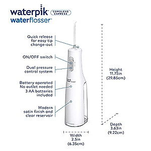 Waterpik Cordless Water Flosser, Battery Operated & Portable for Travel & Home, ADA Accepted Cordless Express, White WF-02