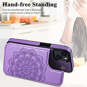 MMHUO for iPhone 14 Plus Case with Card Holder, Flower Magnetic Back Flip Case for iPhone 14 Plus Wallet Case for Women, Protective Case Phone Case for iPhone 14 Plus,Purple