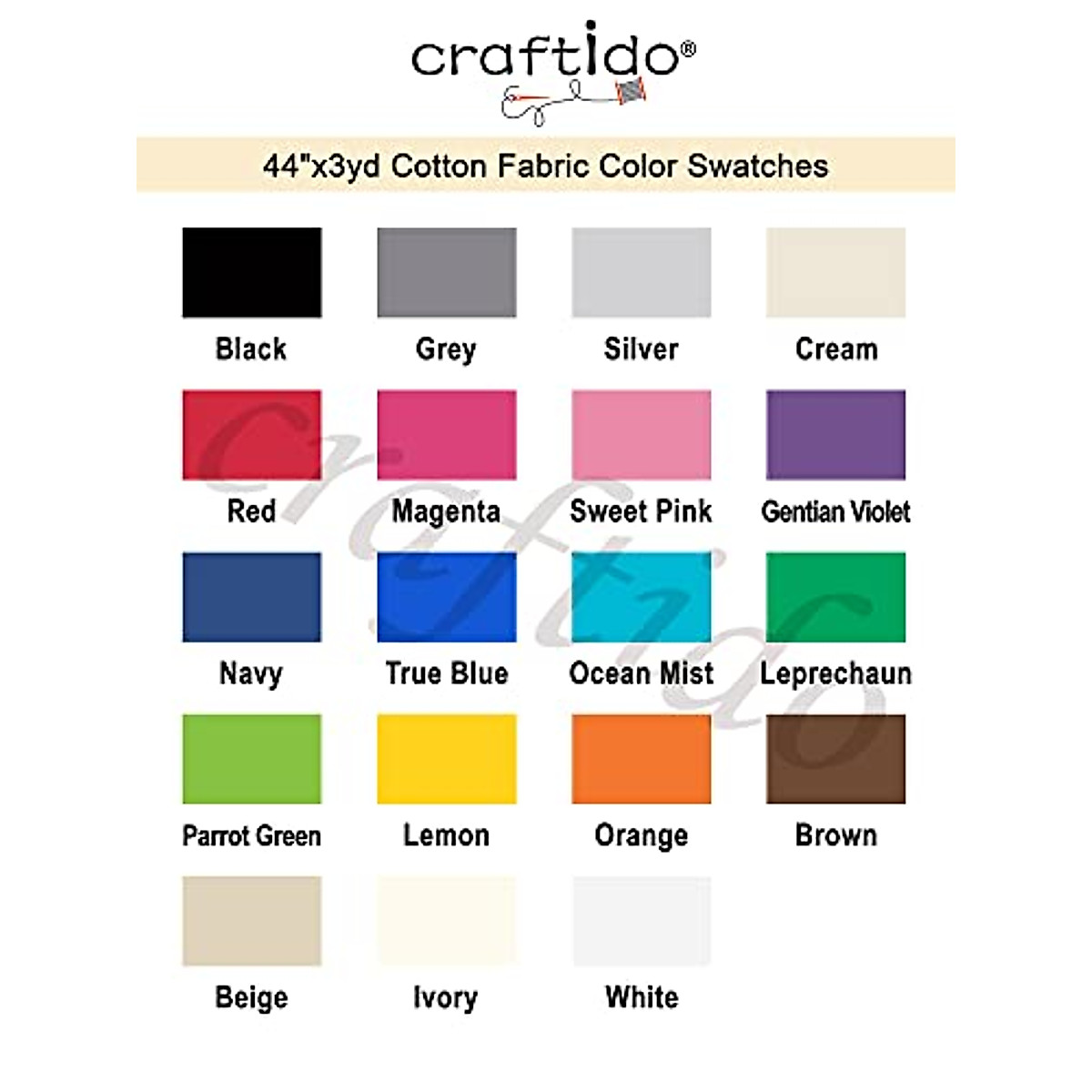Craftido-19 Options-100% Cotton Fabric by The Yard in Solid Color 44”Wide by 3yd (9 ft) -Medium Weight 5.2 oz- for Quilting, Sewing, Crafts, Binding, Backing and Lining - White