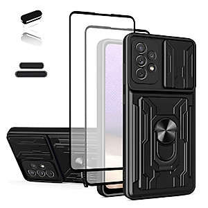 ymxdmd Wallet Case for Samsung Galaxy A52(5G) 6.5 Inch, Credit Card Business Card Slot Sliding Door Hides Portable Design, Double Layer Hybrid Military Grade Rugged Shock Resistant Drop Case (Black)