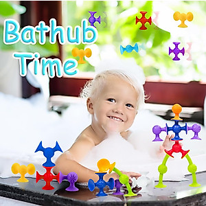 48 Piece Suction Cup Bath Toys for Kids Ages 3+, Sensory Toys for Autistic Children, Travel Window Stem Learning, Bathtub With Storage