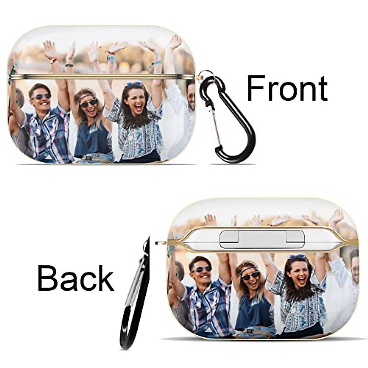 Custom Air-Pods Case Personalized Photo Logo Name Hard Case Cover for Airpods Pro with Portable Keychain Airpod Protective Accessories Gift for Men Women Gold Border