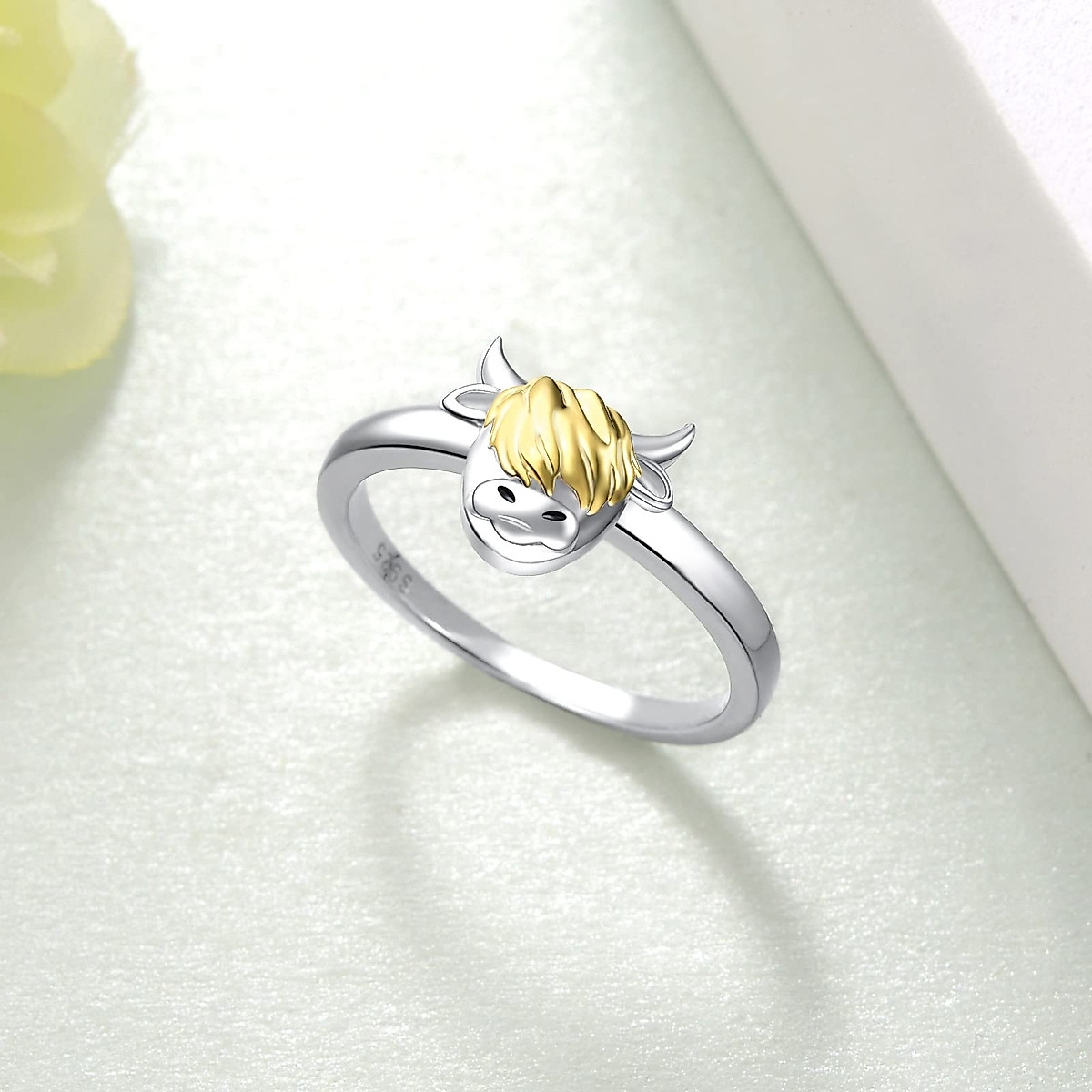 Highland Cow Ring 925 Sterling Silver Animal Cow Ring Animal Lover Highland Cow Jewelry Gifts for Women (Size: 9)