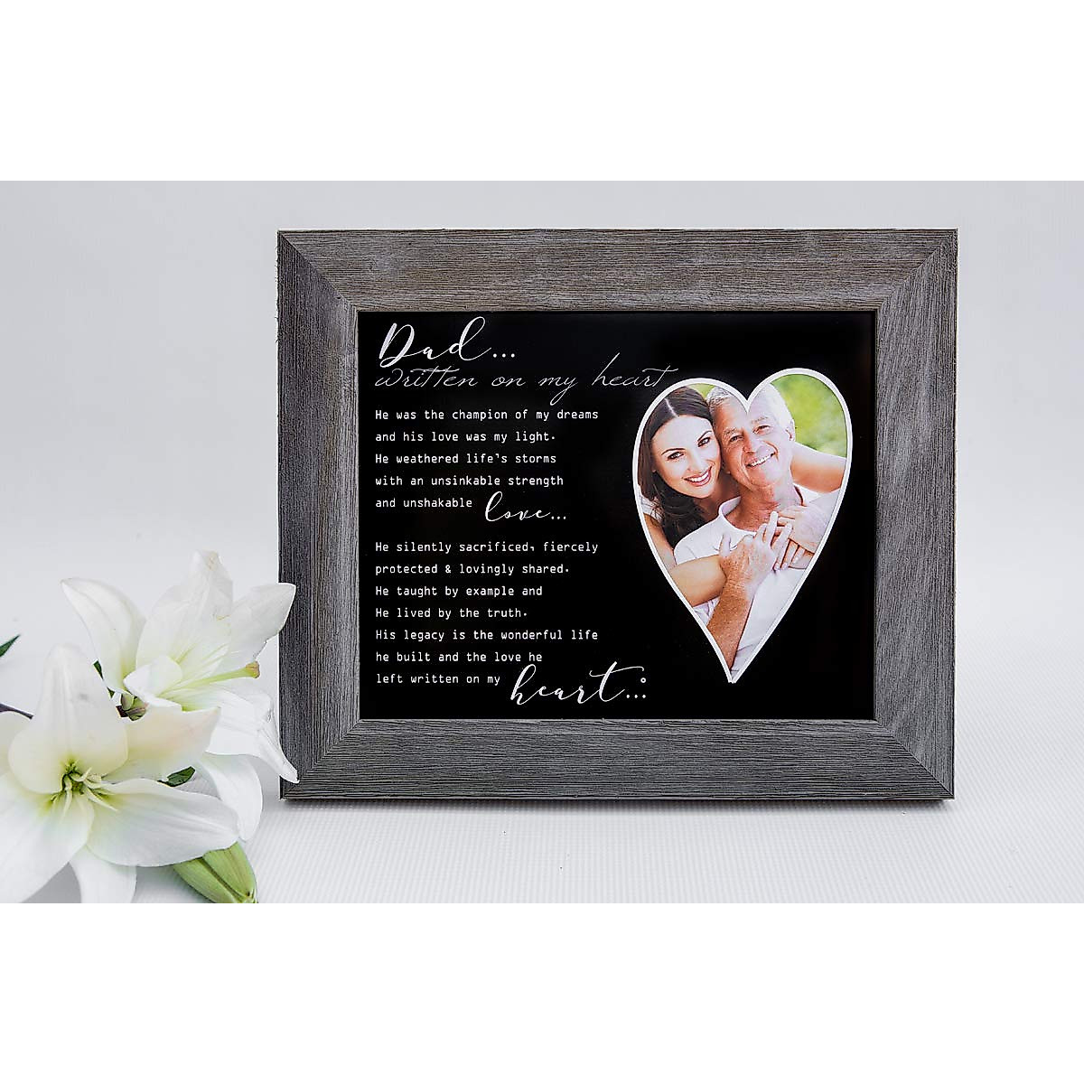 Written on my Heart Distressed Gray Memorial Photo Frame for Dad- Sympathy Gift for Loss - Made in USA of Dad/Dad Memorial Gift