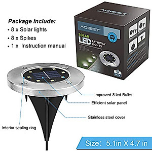 Aogist 4 Packs Solar Ground Lights,8 LED Garden Lights Patio Disk Lights In-Ground Outdoor Landscape Lighting for Lawn Patio Pathway Yard Deck Walkway