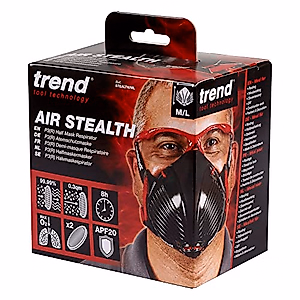 Trend Air Stealth Dust Mask, Half Mask with Replaceable Twin HEPAC Filters for Woodworking, Building & Construction Work, Medium/Large, STEALTH/ML