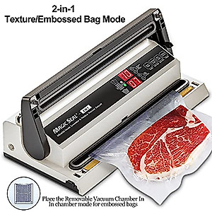 Magic Seal 16'' 2-in-1 Double Pump Vacuum Sealer Machine MS400, Compatible with Flat Bags of Commercial Chamber Sealers and Embossed Bags of Household Sealers, Multiple Operating Modes