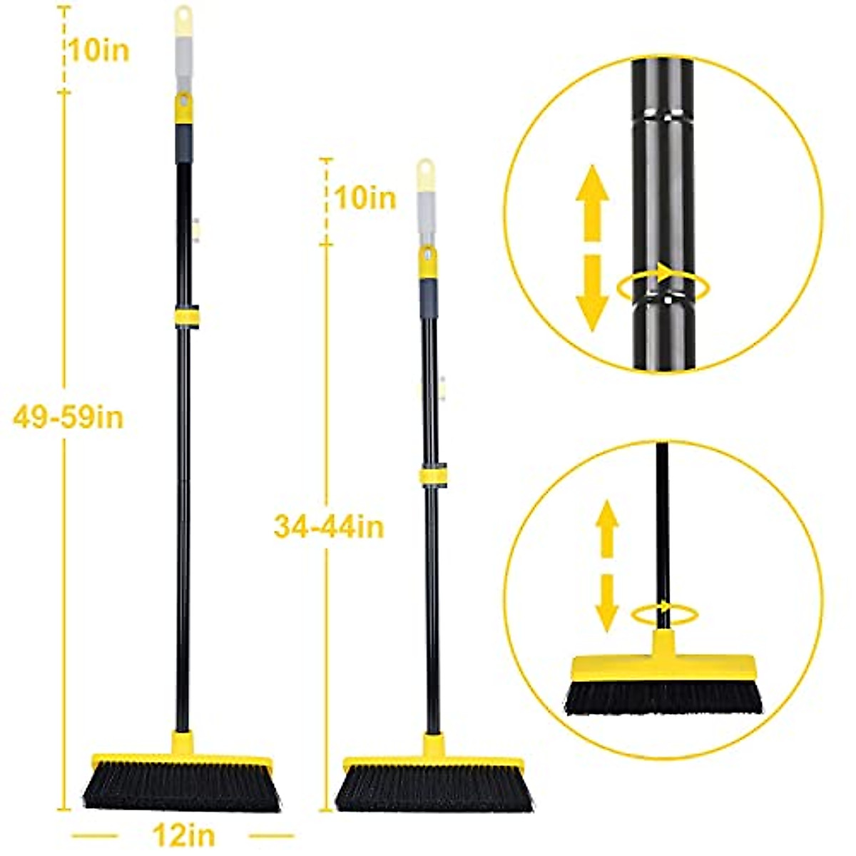 Push Broom Outdoor Indoor Broom 12" Wide,59" Long Handle with Stiff Bristles for Cleaning Scrubbing Deck Driveway Yard Patio Wood Stone Tile Floor