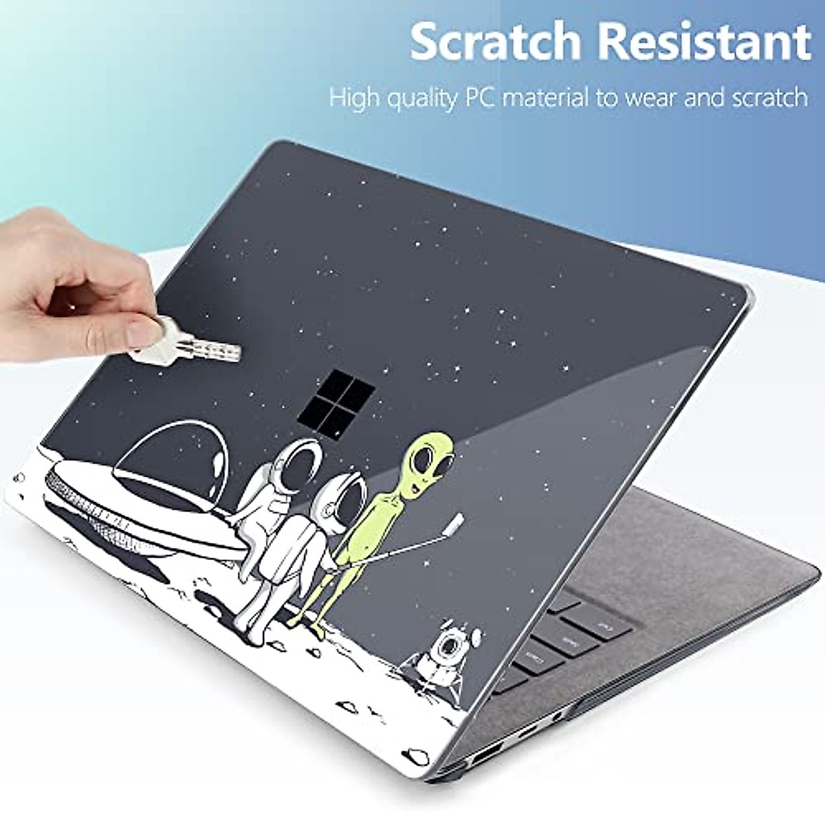 MEEgoodo Case for 13.5" Microsoft Surface Laptop 5/4/3 with Alcantara Palm Rest for Model 1950/1769/1867/1958, Clear Laptop Hard Shell Cases with Keyboard & Webcam Cover, Astronauts & Alien