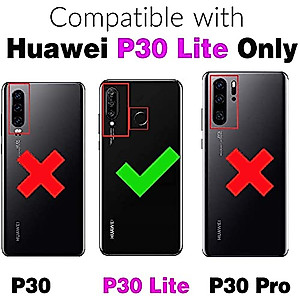 Asuwish Compatible with Huawei P30 Lite Wallet Case Tempered Glass Screen Protector and Leather Flip Cover Card Holder Stand Cell Accessories Phone Cases for Hawaii P30Lite P 30 30Lite Women Men Black