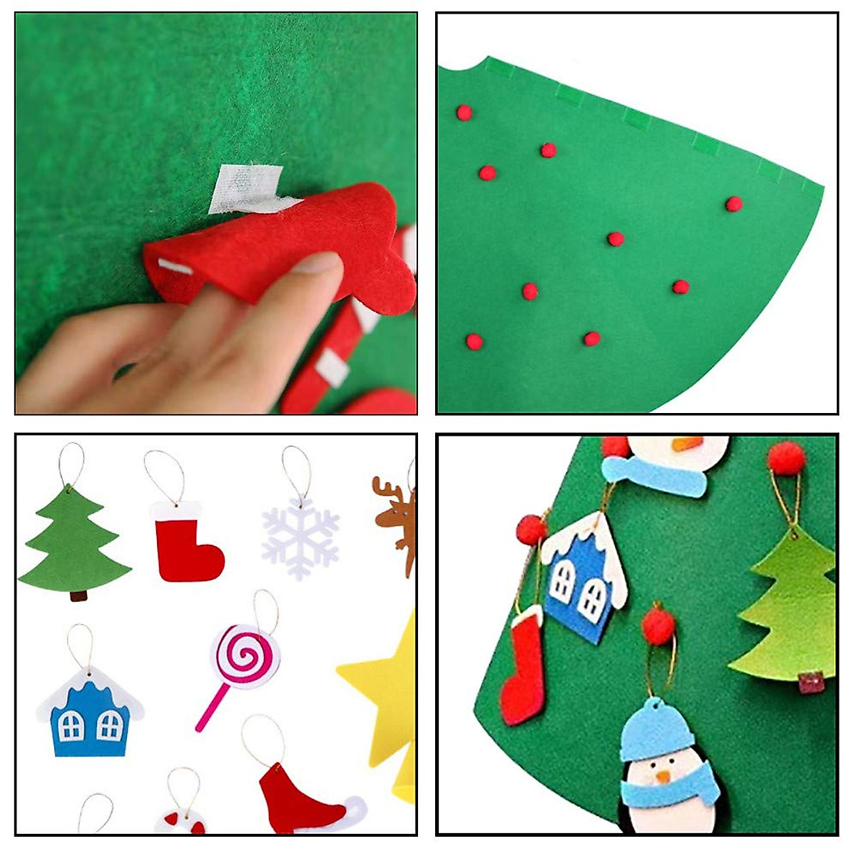 3D DIY Felt Christmas Tree Decorating Set with Ornaments, Wall-mounted Handmade Detachable Christmas Decorations - Suitable for Family Christmas Decoration (A)