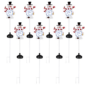 Yescom 8 Packs Solar Snowman Stake Lights Christmas Decor Solar Pathway Lights Waterproof Solar Stakes Lights for Outdoor Patio Garden