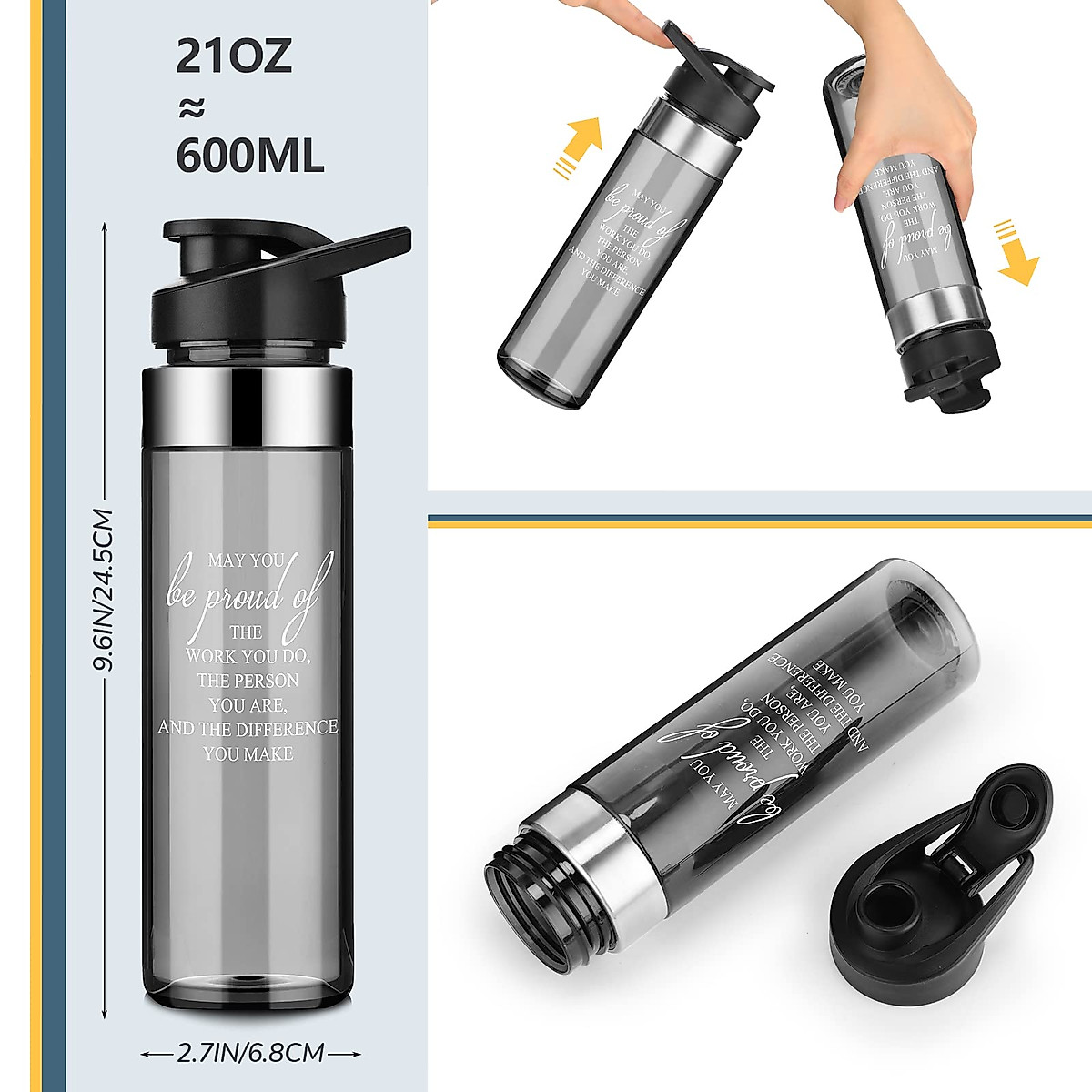 Dandat 6 Pcs 21oz Team Water Bottle Bulk Employee Appreciation Gifts Bulk Water Bottle May You Be Proud Sign Gift for Coach Athlete Team Portable Sports Supplies(Gray)