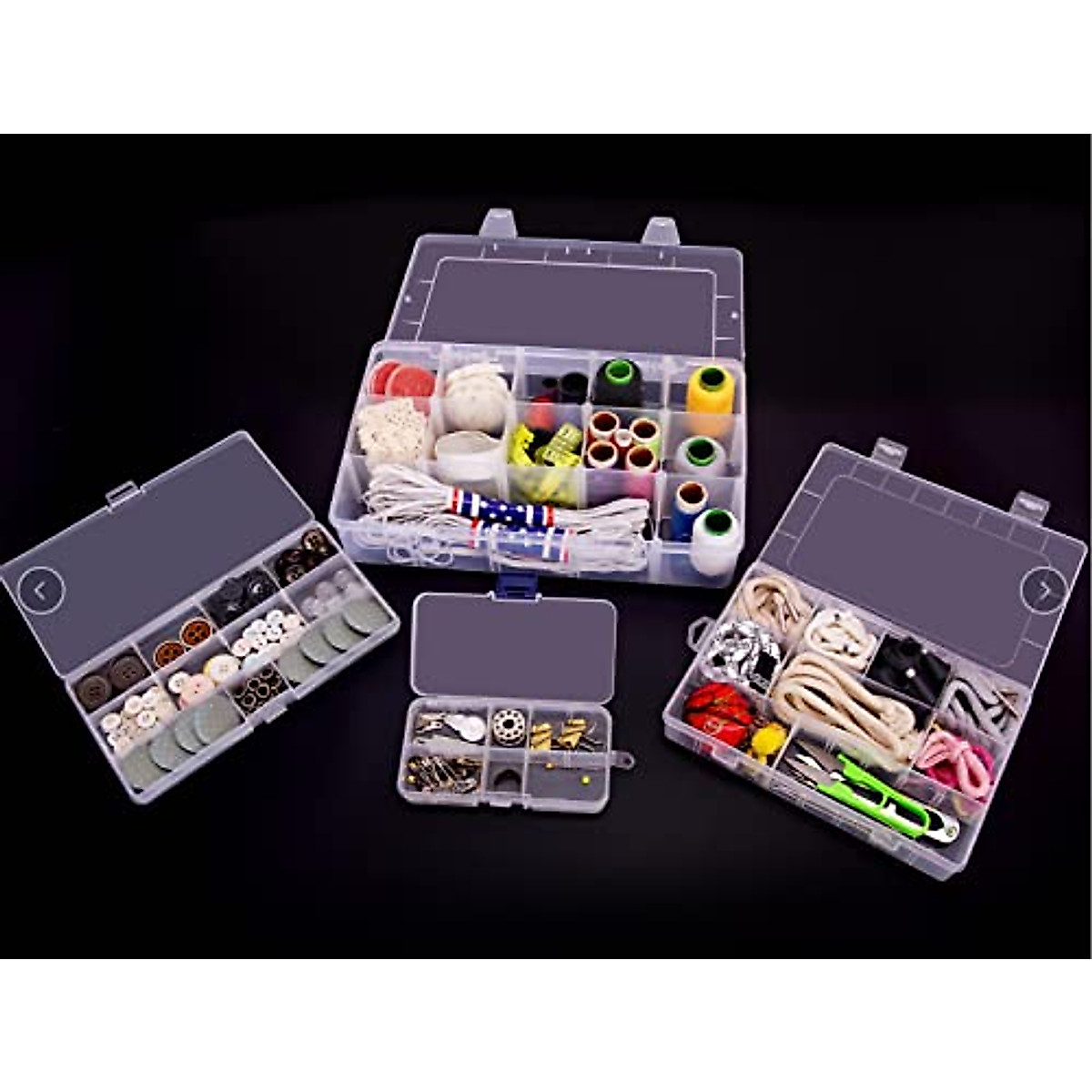 Ginsco 4 Pack Clear Plastic Adjustable Divider Organizer Multifunction Box Storage Container Set for Beads Earrings Jewelry DIY Crafts Loom Bands Office supplies Fishing Tackle Hand Tool