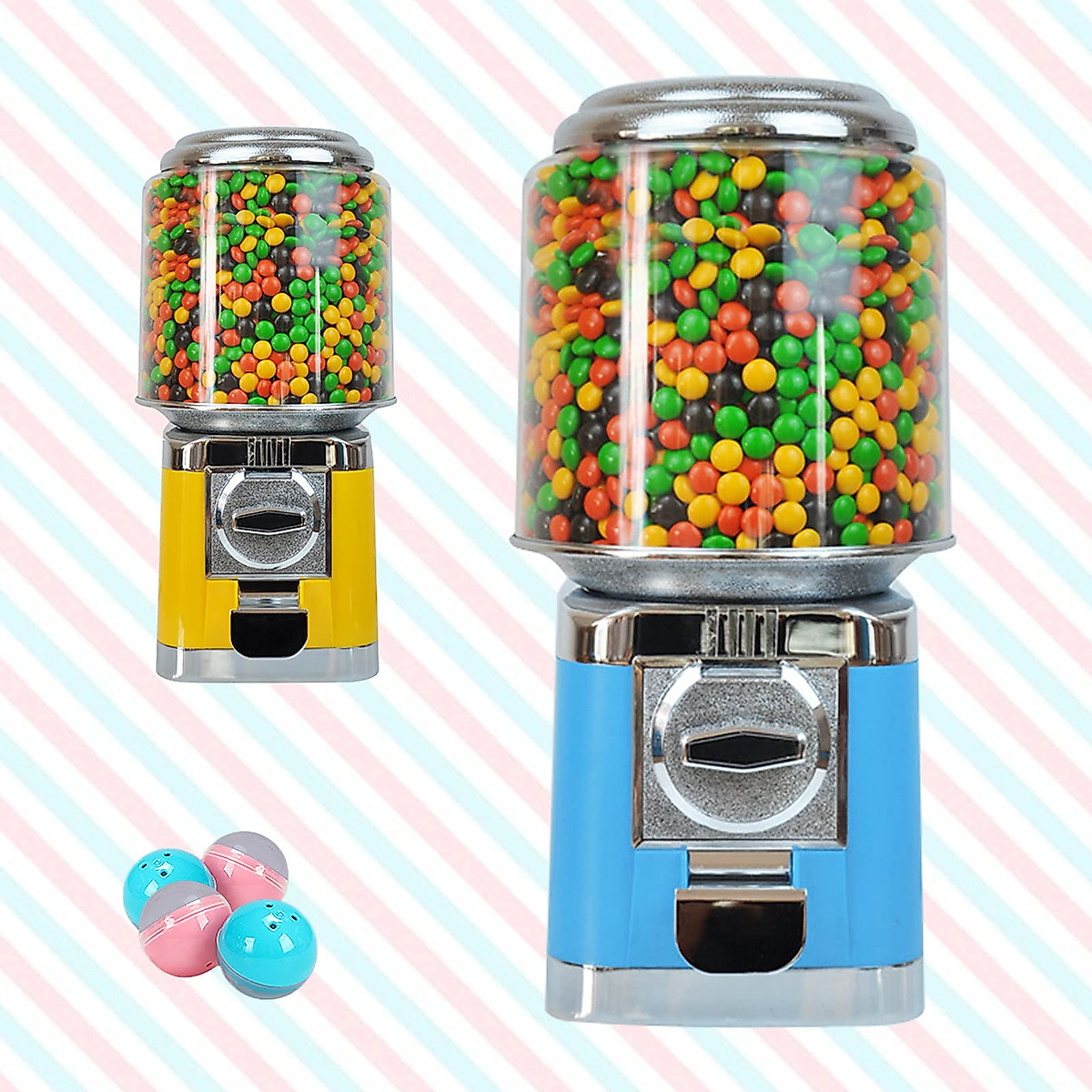 Candy Machine Automatic Gumball Machine Commercial Toy Vending Machine Bubble Gum Machine Home Vending Machine Coin Gumball Machine for Kids Accommodated 32mm Balls (Yellow)