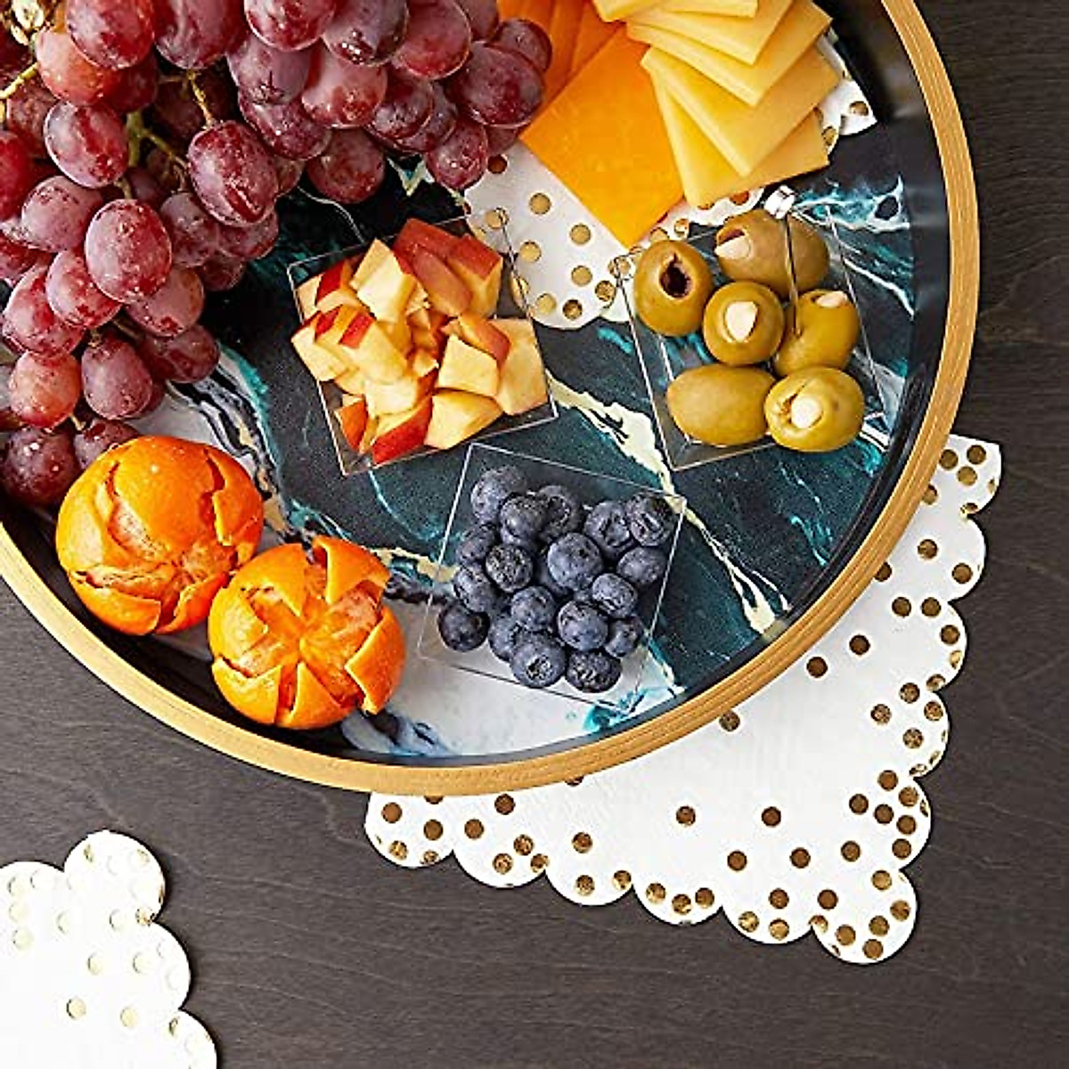 Round Serving Tray, Marble Print for Ottoman or Countertop (12 In)