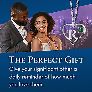 Arbach’s Icy Jewelry - Sterling Silver Box Chain Personalized Birthstone Pendant Statement Necklace - Heart & Letter (R)