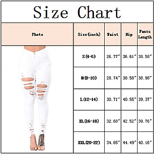 ZERMOM Women's Ripped Skinny Jeans Stretch Mid Rise Distressed Destroyed Denim Pants White