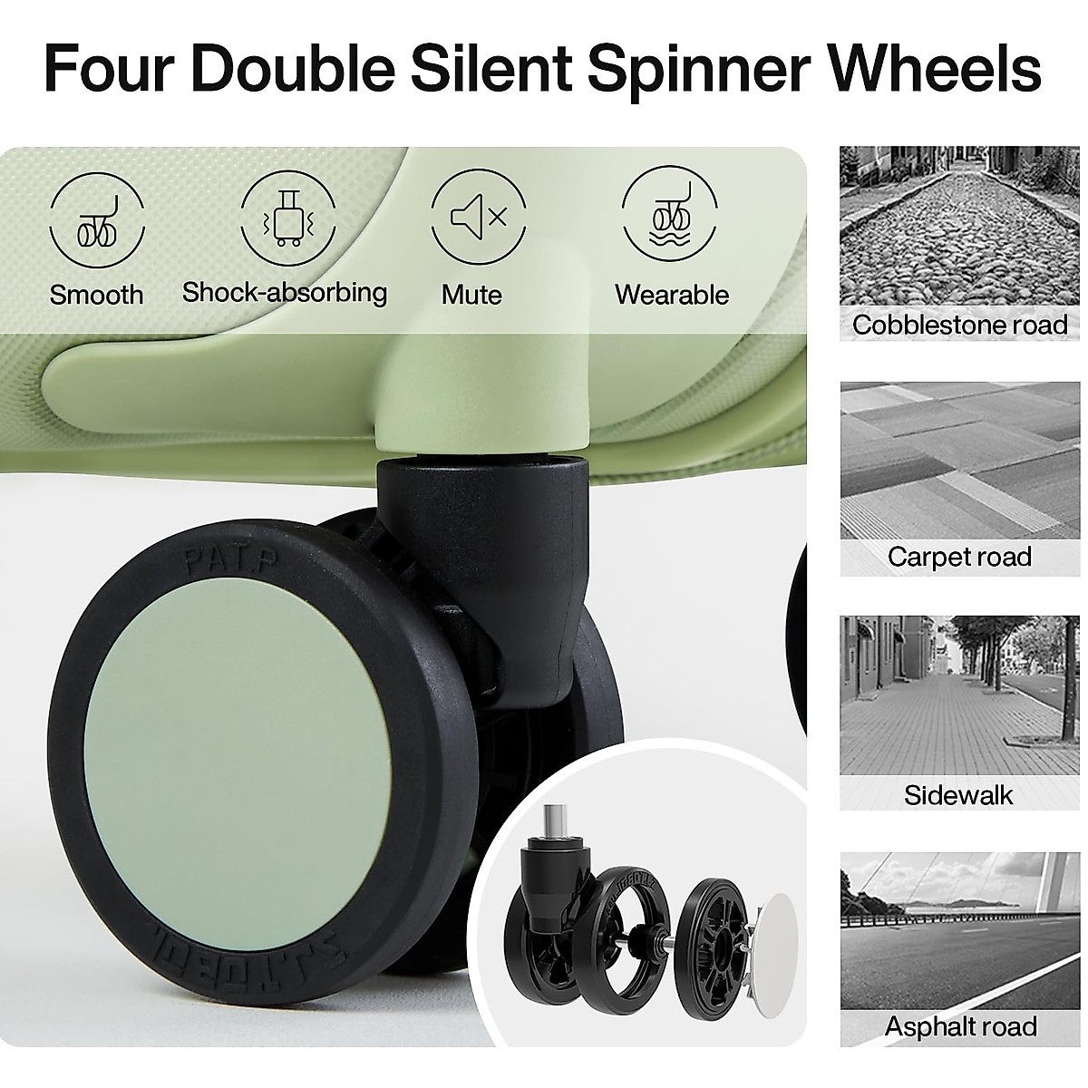 Hanke 20 Inch Carry On Luggage 22x14x9 Airline Approved PC Hard Shell Suitcases with Wheels TSA Luggage for Women Men Lightweight Travel Luggage(Bamboo Green)