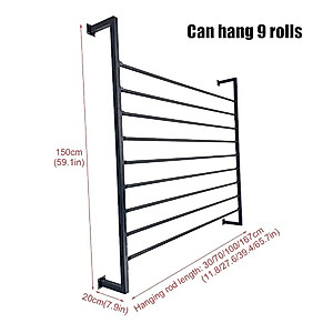 Black Metal Vinyl Holder Rack with 9 Adjustable Hanging Rod, Commercial Garage Wall Mounted Display Rack for Car Color Change Film/Window Film/Wallpaper/Fabric Roll Storage Organizer(30cm/11.8in)