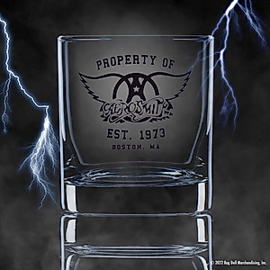 PROPERTY OF AEROSMITH Printed Whiskey Glass - Officially Licensed, Premium Quality, Handcrafted Glassware, 11oz. Rocks Glass - Perfect Collectible Gift for Rock Music Fans & Aerosmith Enthusiasts