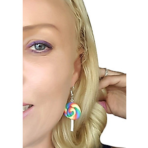 Colorful Rainbow Lollipop Dangle Earrings Sweet Lovely Swirl Lollipop Candy Pendant Drop Earrings Sugar Sweets Set for Women (Iridescent)