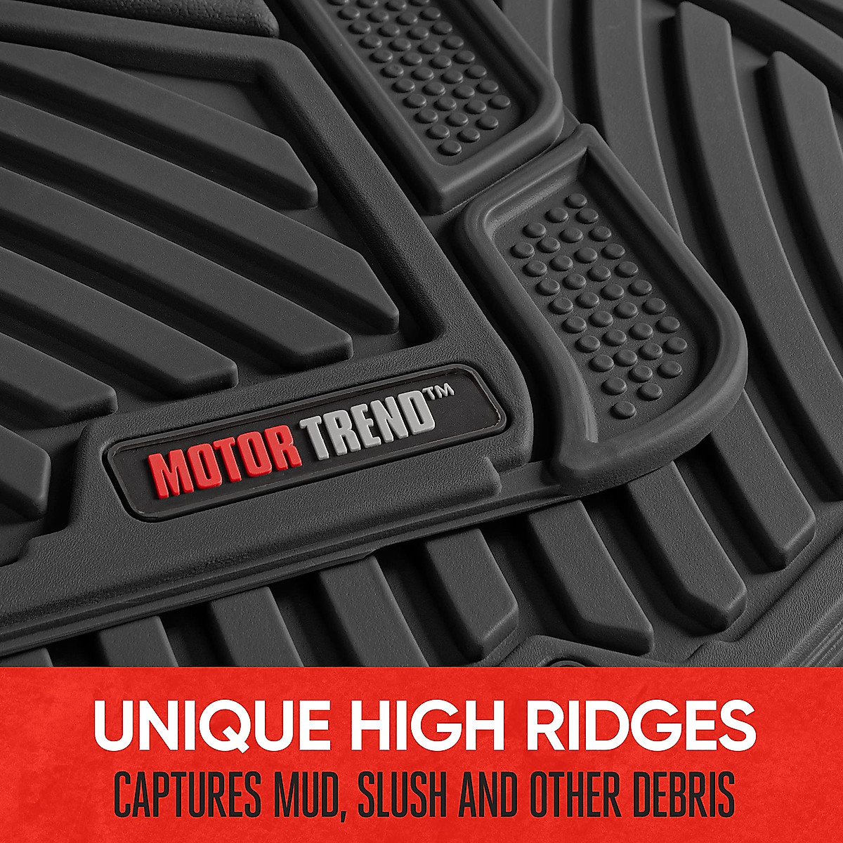 Motor Trend FlexTough Performance All Weather Rubber Car Floor Mats - 3 Piece Floor Mats Automotive Liners for Cars Truck SUV, Heavy-Duty Waterproof (Black)