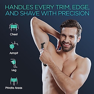 VOYOR Beard Trimmer for Men Electric Razor, Nose Face Body Hair Trimmer with Adjustable Length Combs All in 1 Rechargeable Mens Grooming Kit Cordless Electric Shaver Wet/Dry TX510 (Blue)