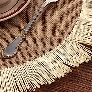 Cup Pad Placemat,Jute Simple Insulation Pad Heat Insulation Non-Slip Boho Coaster Environmental Tassel Table Mat(Black)