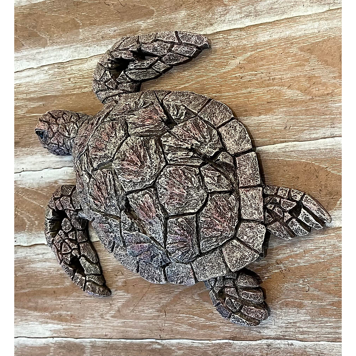 Sea Turtle Decorative Art Sculpture - Rustic Driftwood Finish - Nautical Ocean Beach Coastal Decor - Table Top or Wall Mount