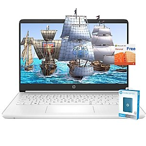Hp Newest 14" Ultral Light Laptop, 314GB Storage(64GB eMMC+250GB Portable SSD), Intel Quad-Core N4120, 1 Year Office 365, HDMI, WiFi, USB-A&C, Long Battery Life, Win 11S (8GB RAM, White)