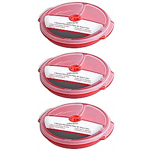 Home Products Essentials Microwave Food Storage Travel Tray Containers - Portion Control - 3 Section Compartment Divided Plates with Vented Lid For Easy Reheat (3, Red)