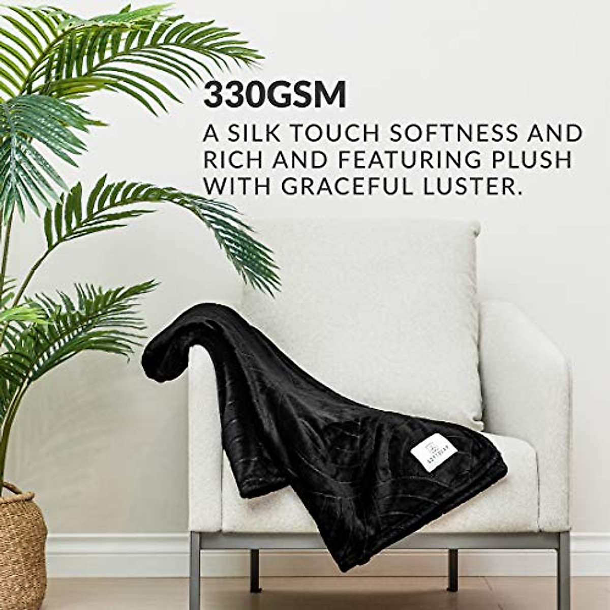 SOFTBEAR Black Throw Blanket Flannel Fleece Semi-Circular Pattern, Soft, Fluffy, Plush and Warm Blanket for Bed, Couch, Sofa, Camping