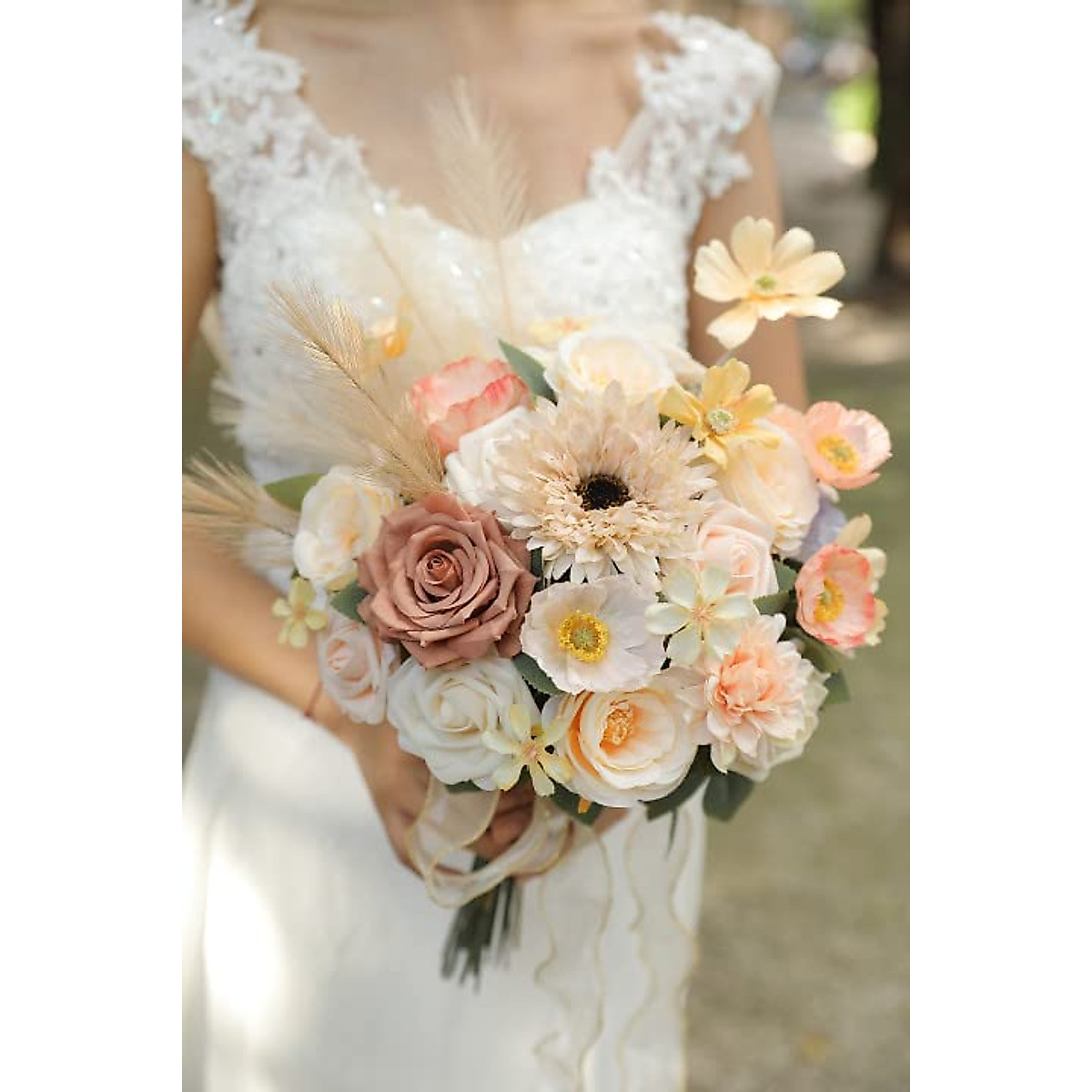 rongflower Champagne Artificial Flowers Combo Box Set Fake Flowers with Stems for DIY Wedding Bridesmaid Bridal Bouquets Centerpieces Party Home Decoration