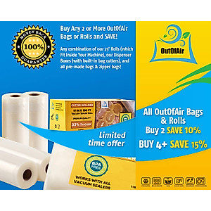 100 Vacuum Sealer Bags: Quart Size (8" x 12") by OutOfAir Works with FoodSaver & Other Machines - 33% Thicker BPA Free, Commercial Grade, 8 x 12 inches