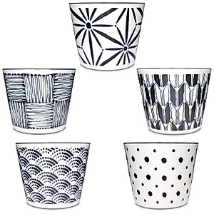 Mino Ware Traditional Japanese Yunomi Tea Cups, Komon Design for Green Tea, Matcha Tea, Set of 5