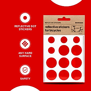 Bookman Reflective Stickers, Dots (Red) - Bike Stickers - Reflective Tire Stickers, 8 x Large and 4 x Small