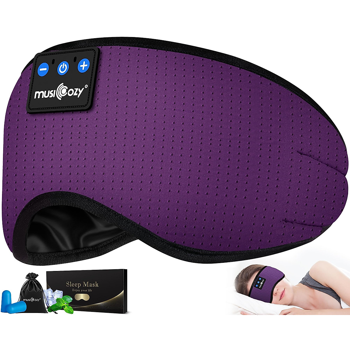 MUSICOZY Sleep Headphones Bluetooth 5.2 Headband Headphones Super Soft & Breathable, Wireless Sleeping Eye Mask Earbuds Earphones for Side Sleepers Mom Women Cool Tech Gadgets Gifts